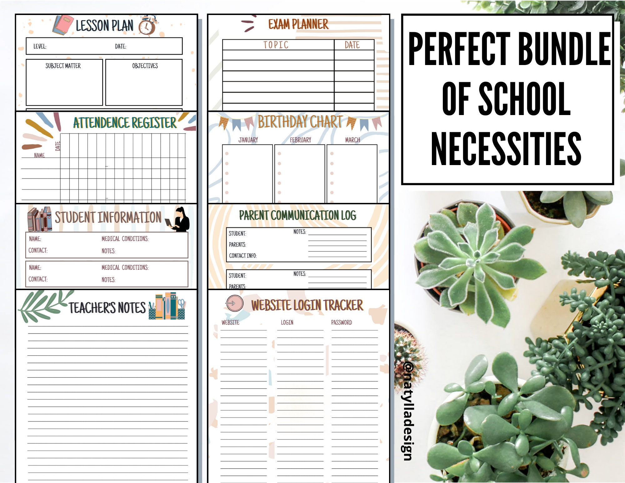 Teacher Planner PDF Planner Printable Printable Planner Undated ...