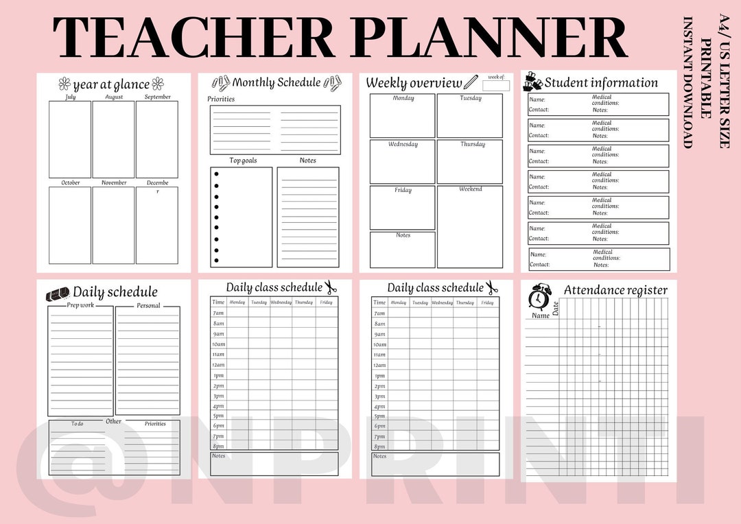 Teacher Planner- PDF Planner Printable- Printable Planner- Undated ...