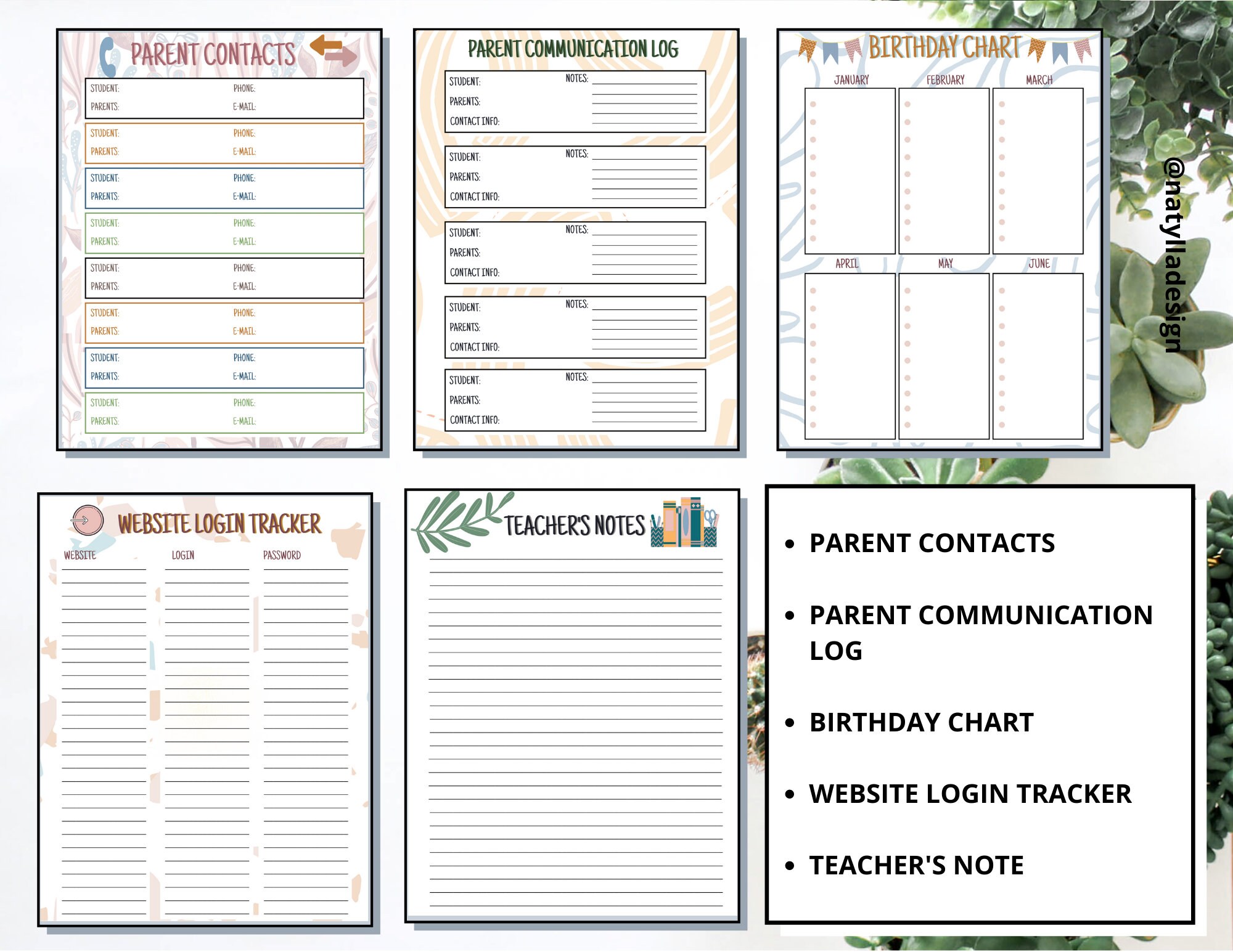 Teacher Planner PDF Planner Printable Printable Planner Undated ...