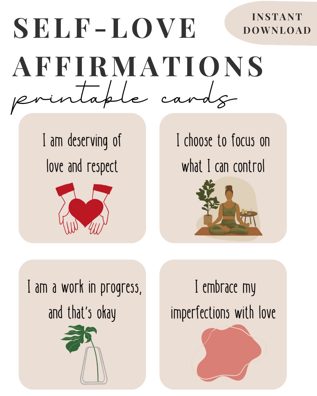 Positive Vibes Bundle: Printable Self-love Affirmation Cards for Daily ...