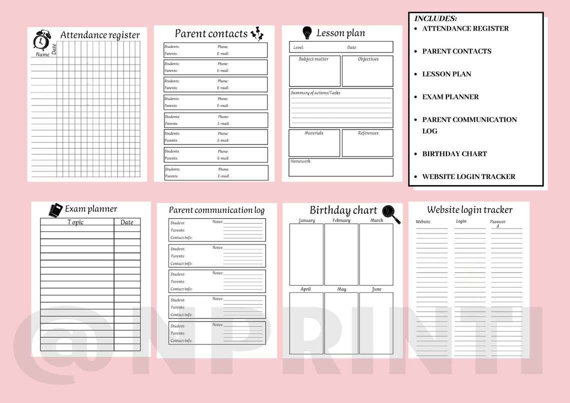 Teacher Planner- PDF Planner Printable- Printable Planner- Undated ...