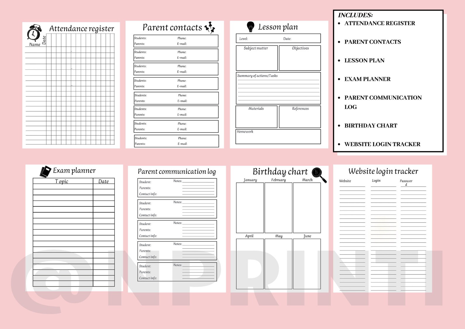 Teacher Planner- PDF Planner Printable- Printable Planner- Undated ...