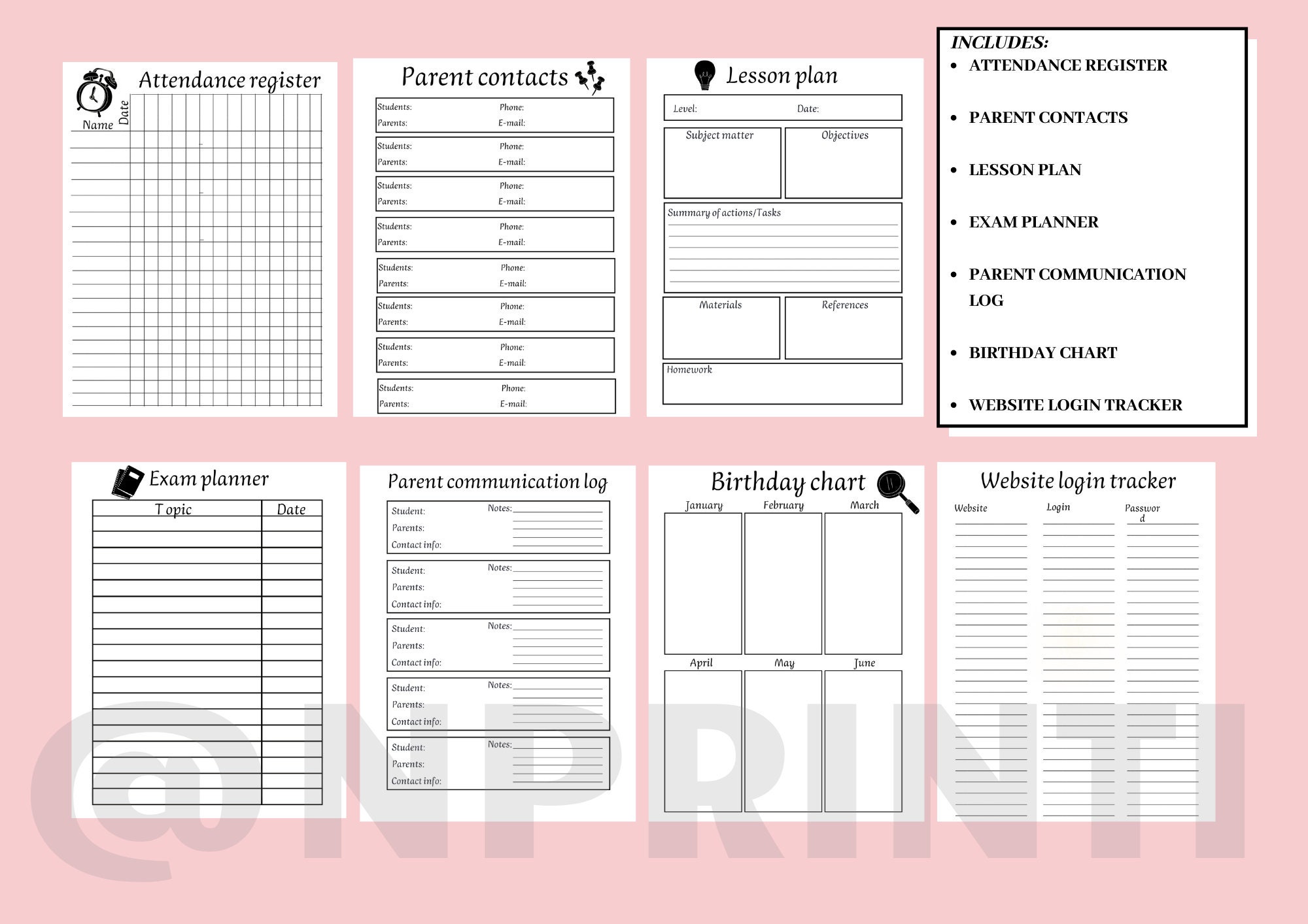 Teacher Planner- PDF Planner Printable- Printable Planner- Undated ...