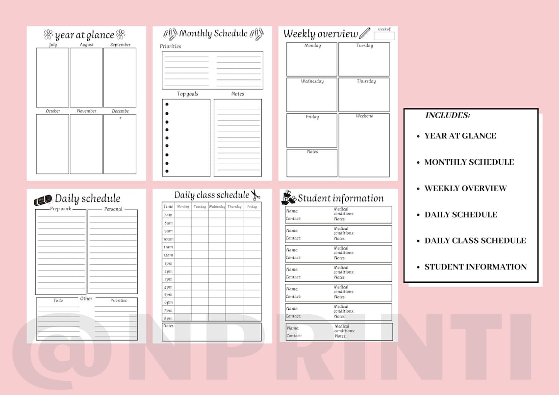 Teacher Planner- PDF Planner Printable- Printable Planner- Undated ...