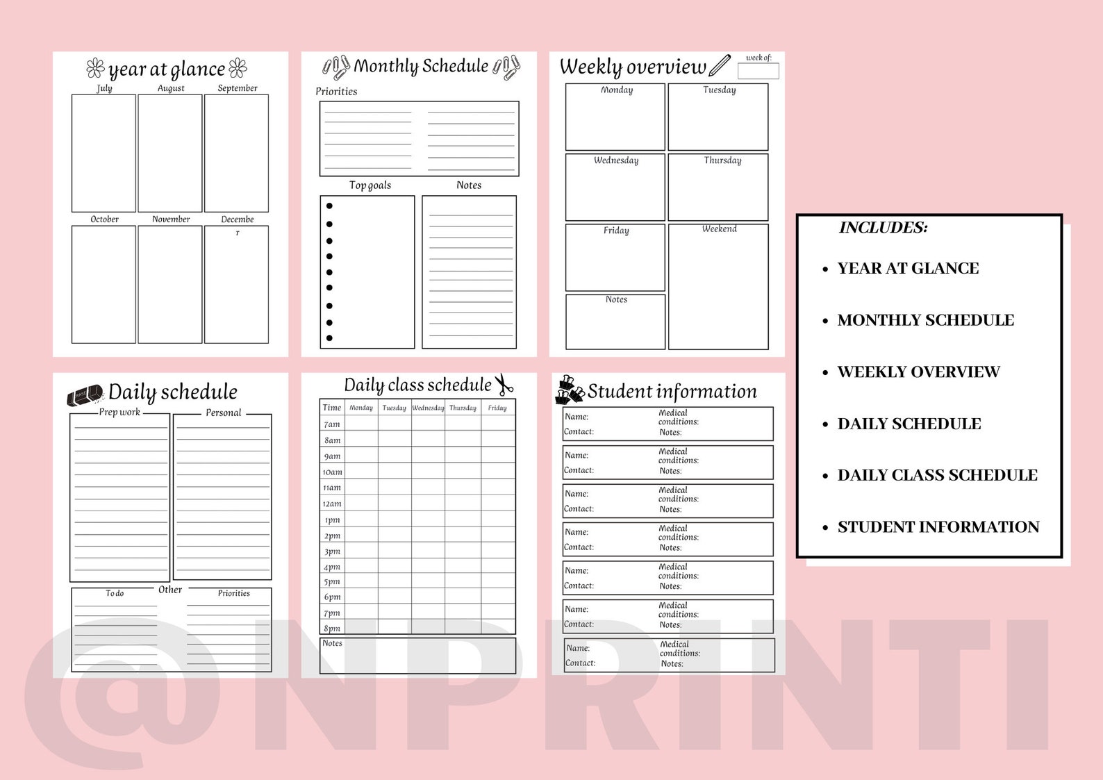 Teacher Planner- PDF Planner Printable- Printable Planner- Undated ...