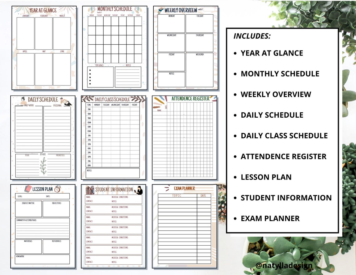 Teacher Planner PDF Planner Printable Printable Planner Undated ...