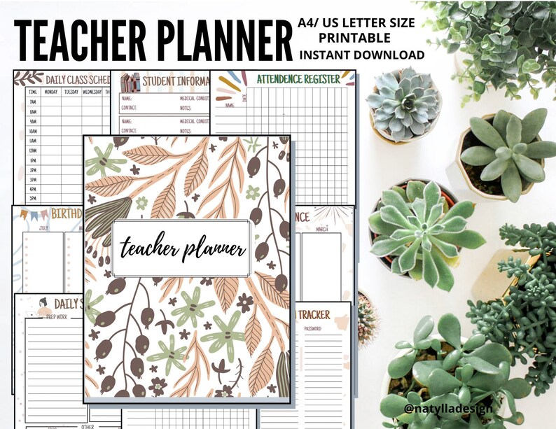 Teacher Planner PDF Planner Printable Printable Planner Undated ...
