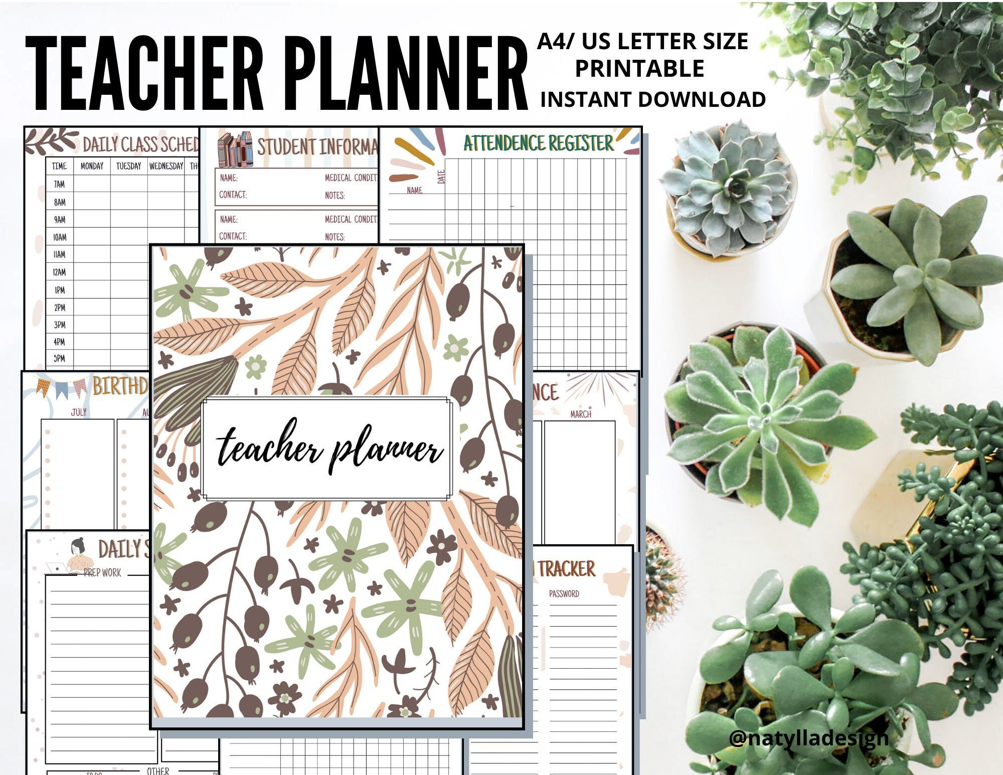 Teacher Planner PDF Planner Printable Printable Planner Undated ...