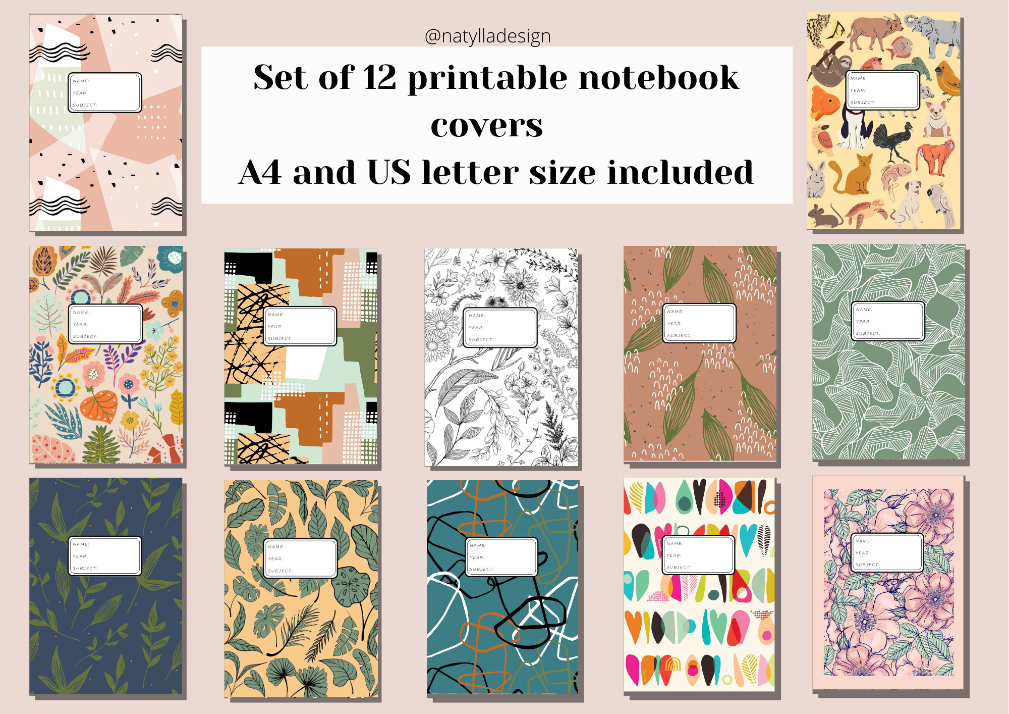 PDF Printable Notebook Covers, Downloadable Cover Pages, Instant ...