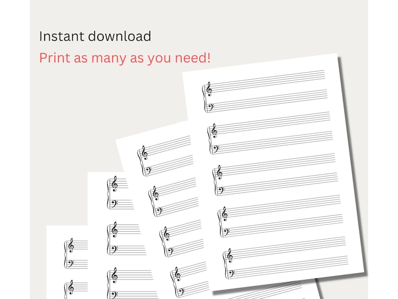 Music Notation Paper Printable, Blank Sheet Music, Treble and Bass Clef ...