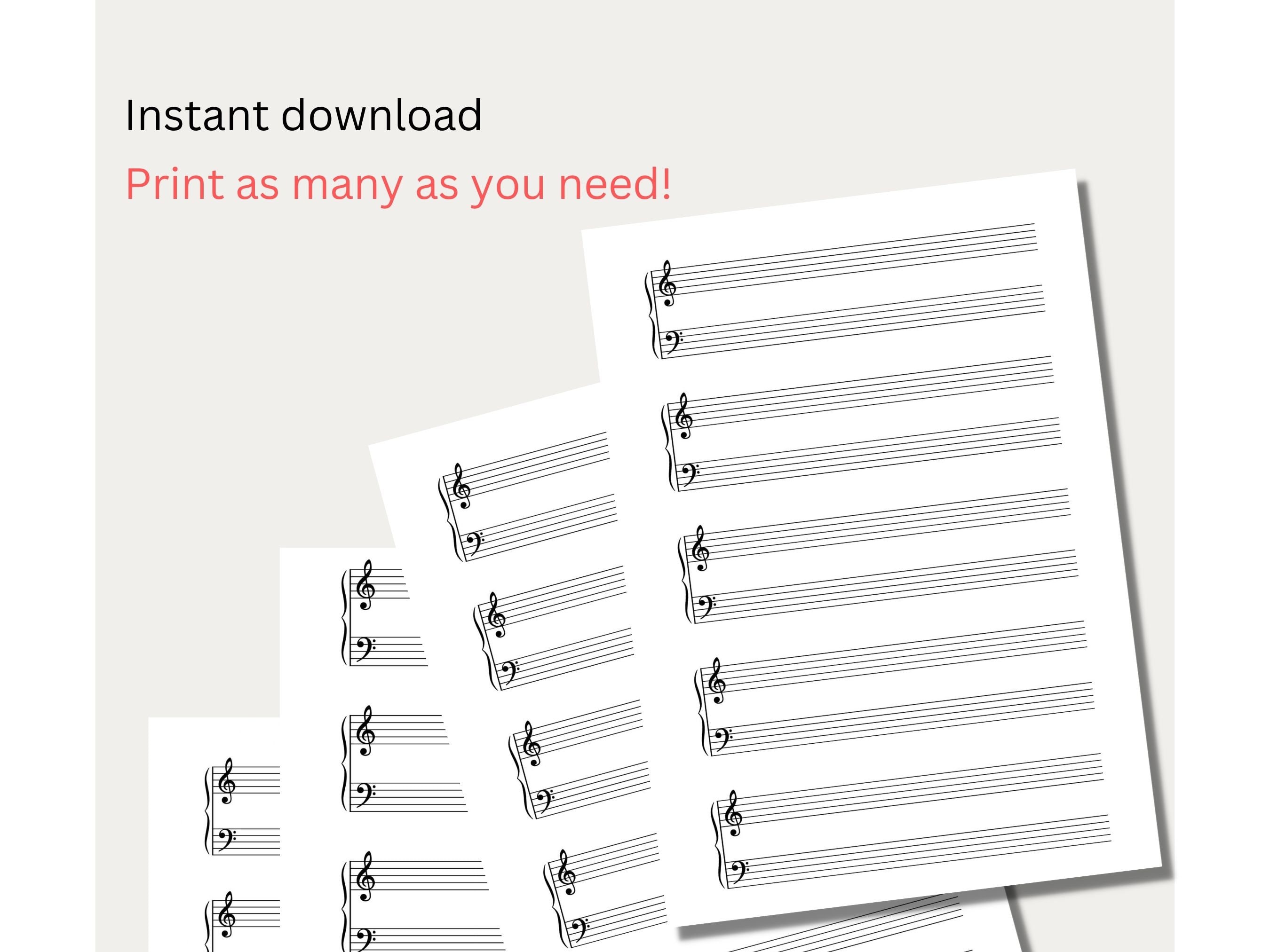 Music Notation Paper Printable, Blank Sheet Music, Treble and Bass Clef ...