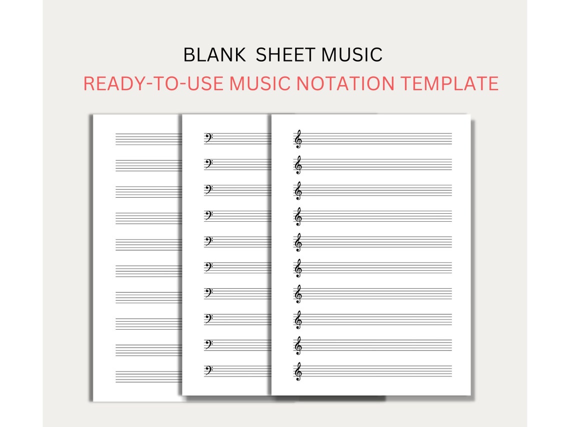 Printable Sheet Music, Blank Music Notation Paper, Treble Bass Clef ...