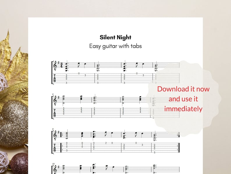 Silent Night Guitar Arrangement, Sheet Music With Tabs, Christmas Music ...