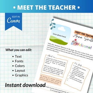 Meet the Teacher, Editable Template, Back to School, Canva Template ...