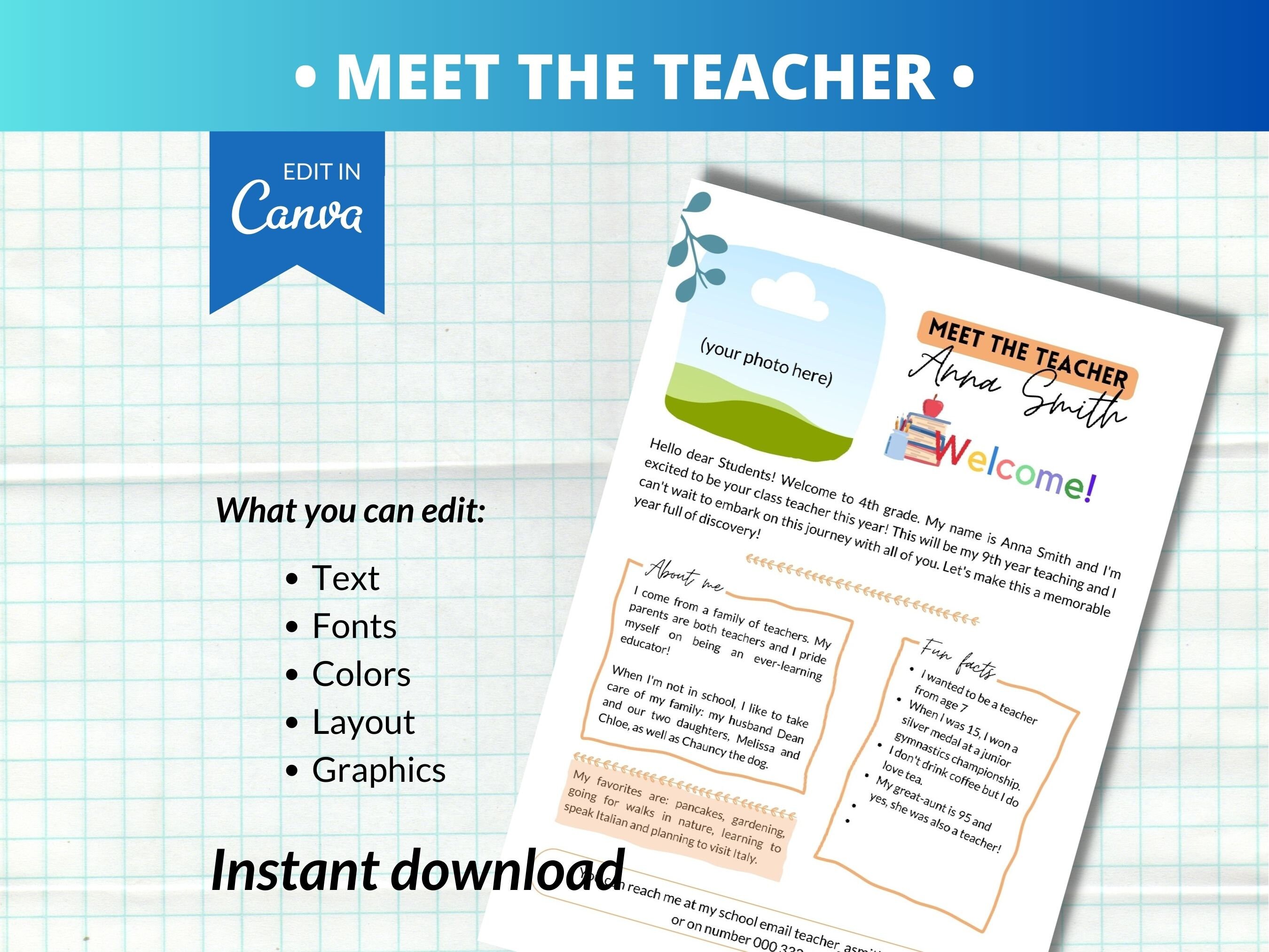 Meet the Teacher, Editable Template, Back to School, Canva Template ...