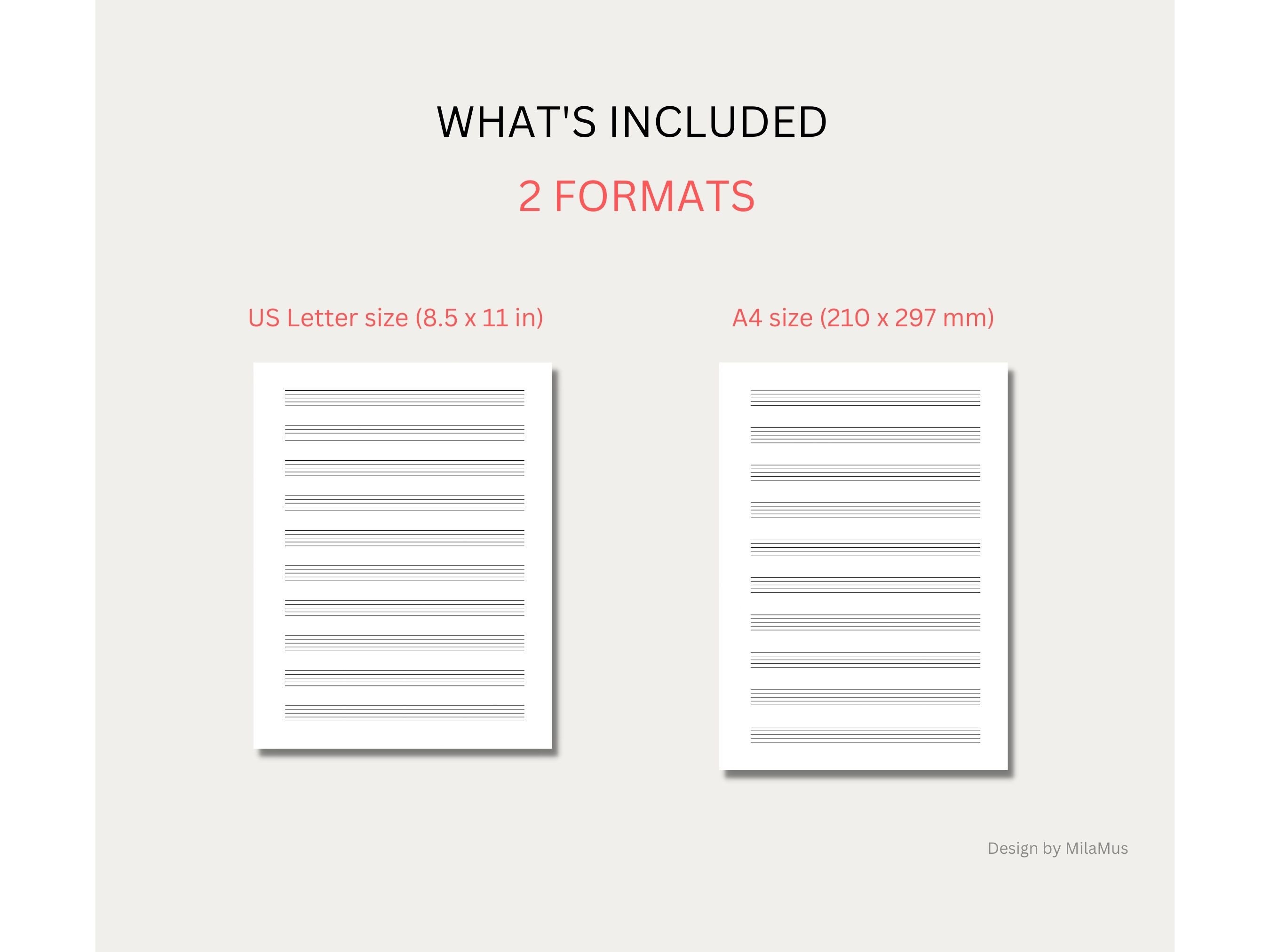 Printable Sheet Music, Blank Music Notation Paper, Treble Bass Clef, PDF A4 Letter Download ...