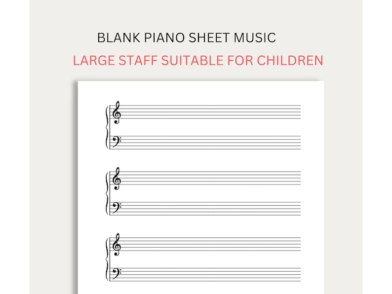 Music Notation Paper Printable, Blank Sheet Music, Treble and Bass Clef ...