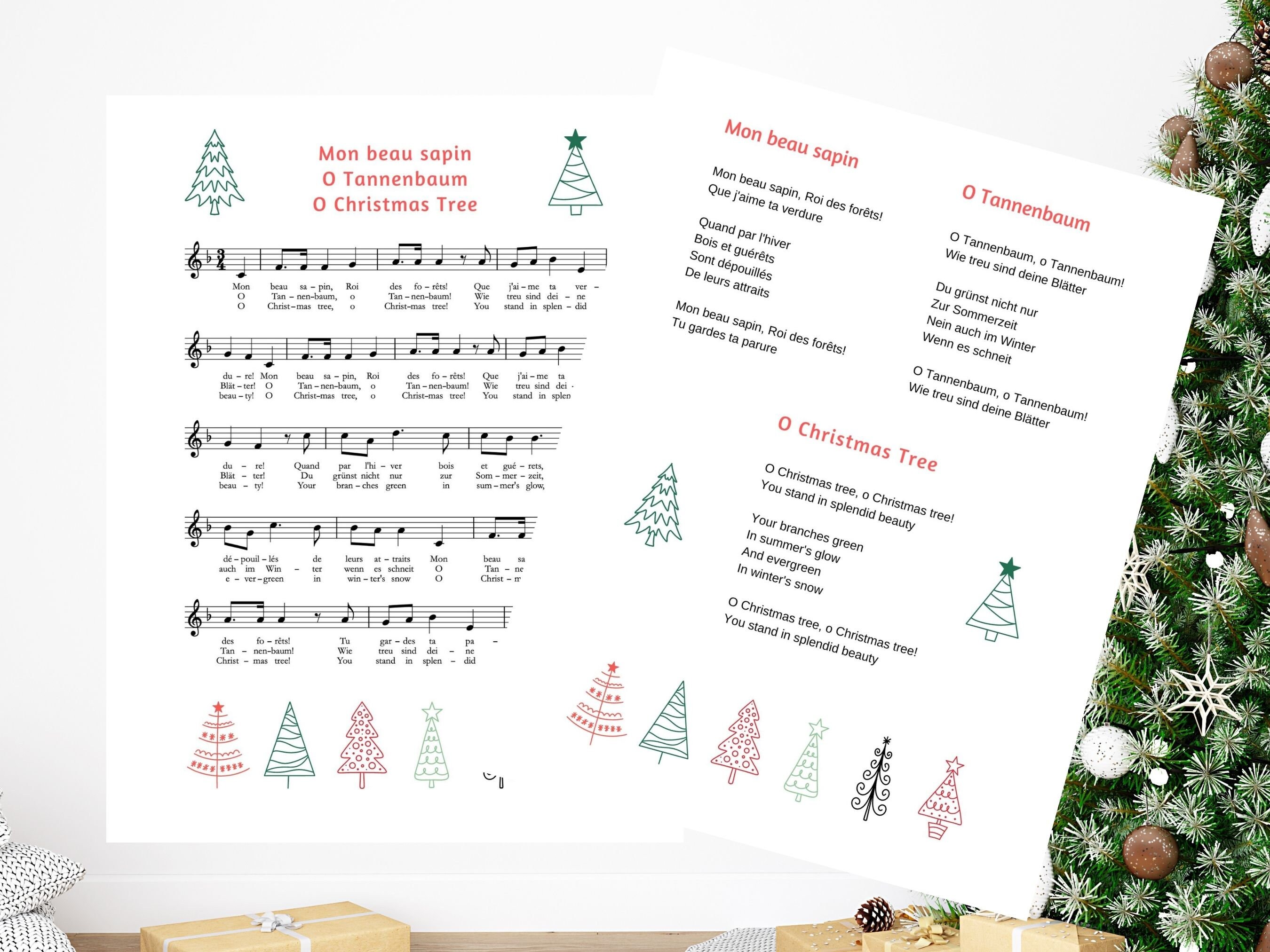 O Christmas Tree Song Printable, Sheet Music With Lyrics, English ...