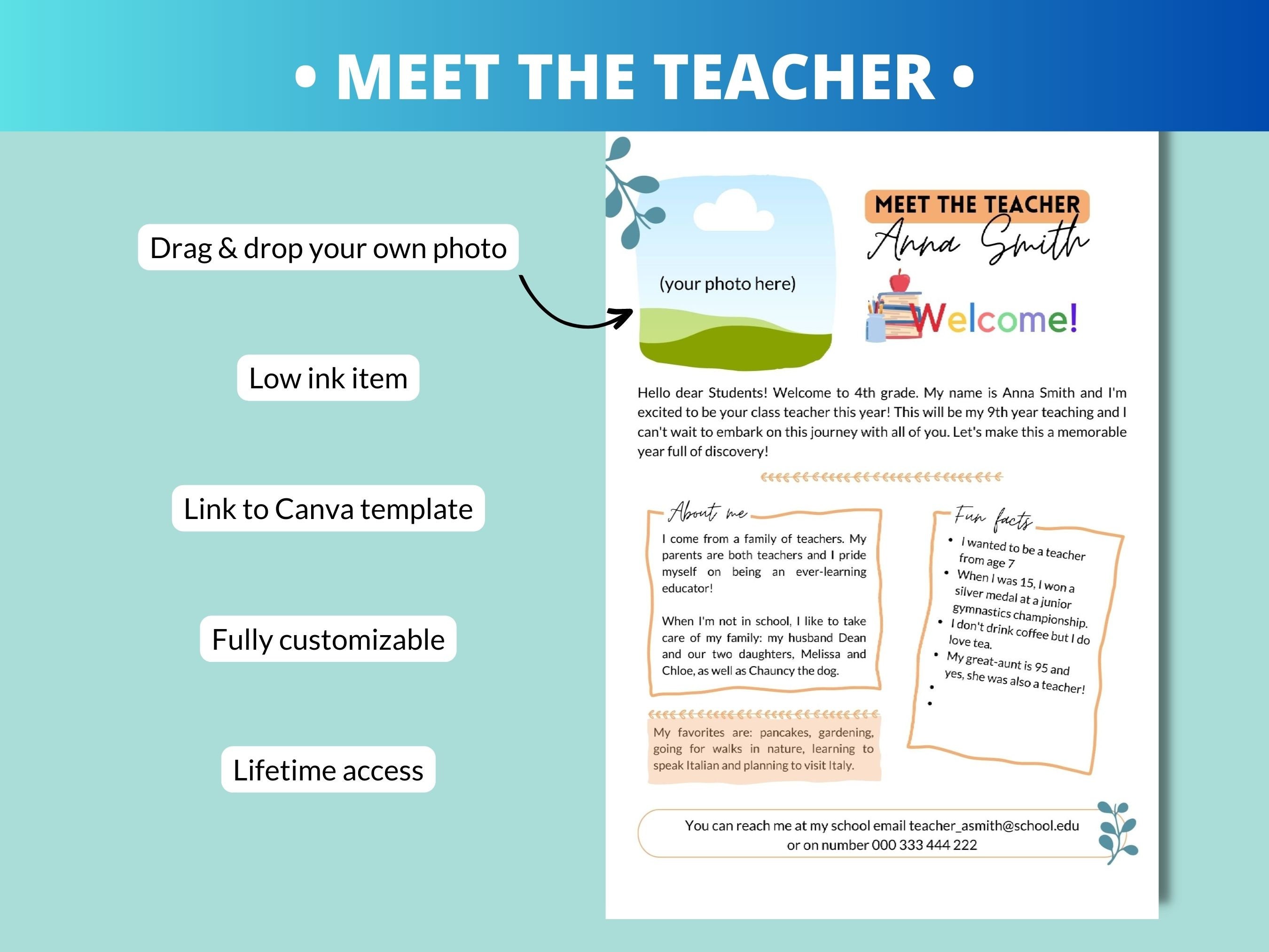 Meet the Teacher, Editable Template, Back to School, Canva Template ...