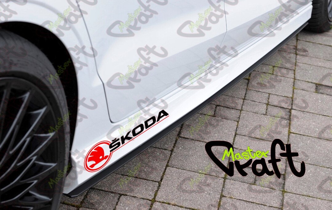 Colour Skoda Logo New Side Skirt Gloss Vinyl Stickers Car Decals Set of ...