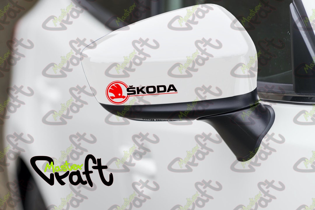 Colour Skoda Logo New Car Mirror Cover Gloss Vinyl Stickers Decals Set ...