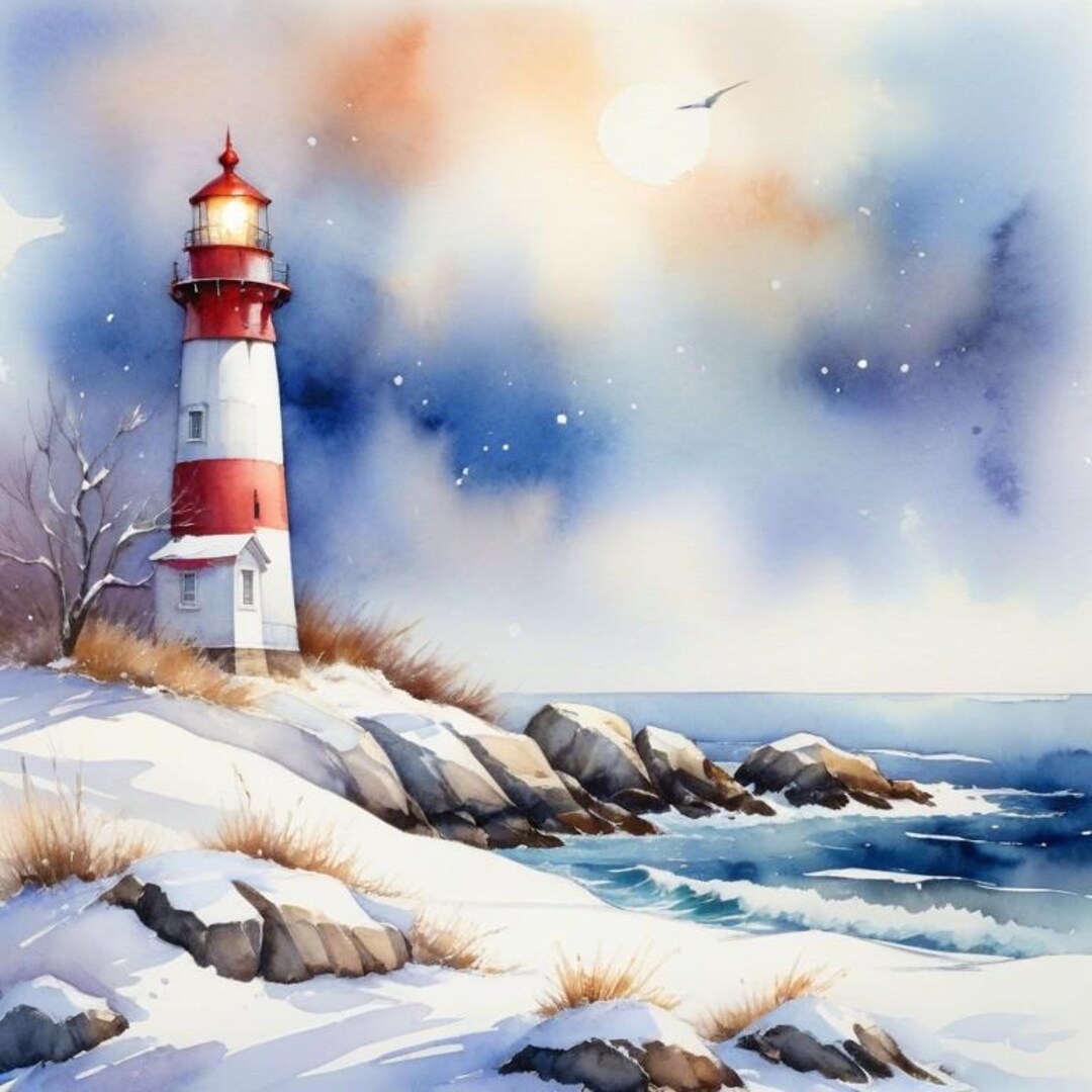 Snowy Lighthouses Digital Image Files - Etsy