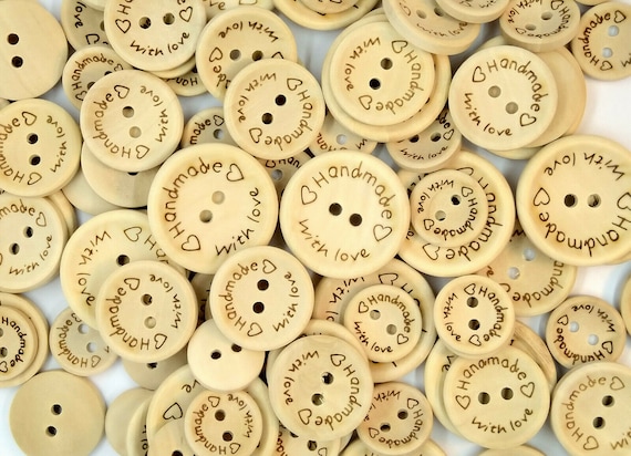 Handmade With Love Buttons Wooden 15/20/25mm Mixed - Etsy