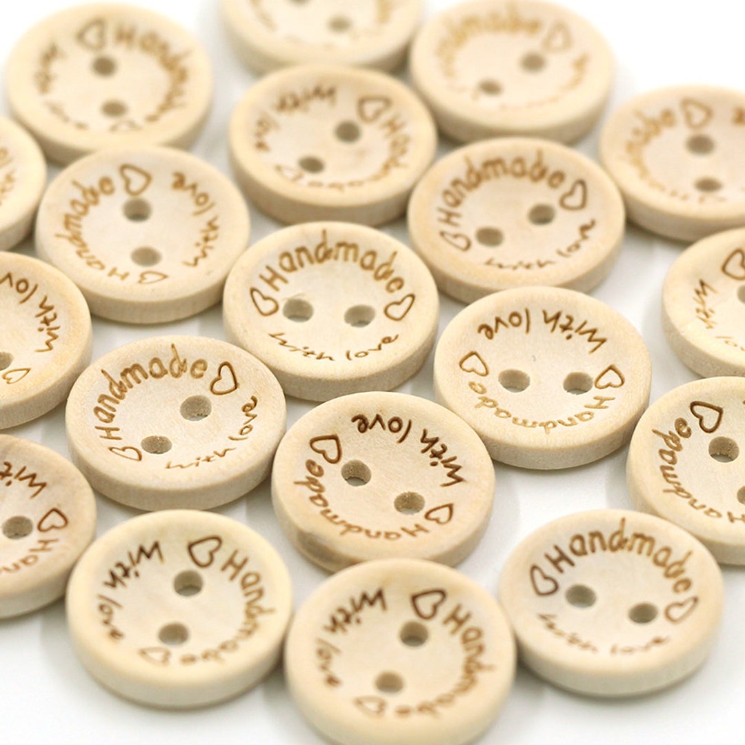 25 Handmade With Love | Custom Wooden Buttons | Light Color | Sew on ...