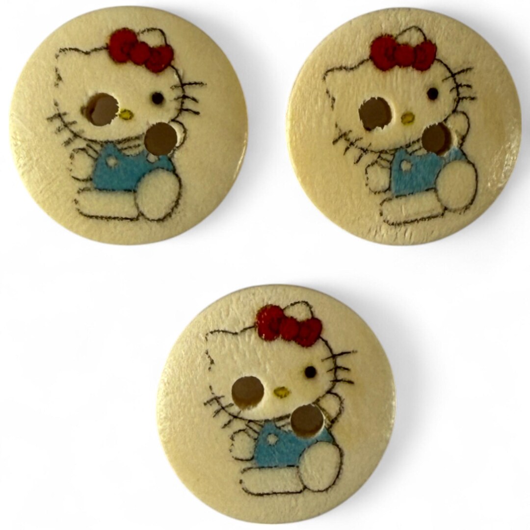 Hello Kitty Wooden Sewing Buttons 15mm Pack of 10 Cute Kids Cardigan ...