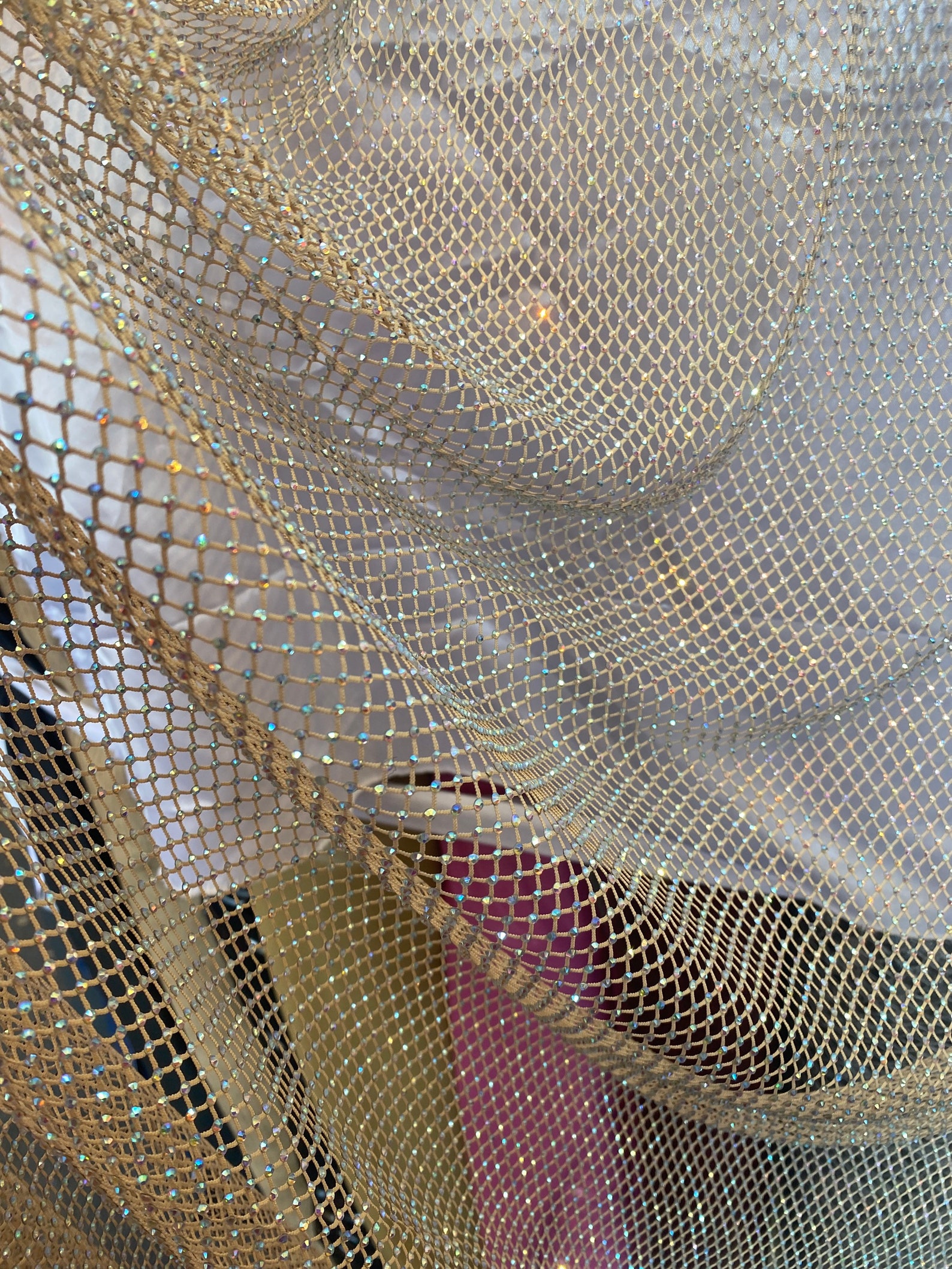 Tan Fish Net With Rhinestones Iredecen Stretches for All 4 Sides Sold ...