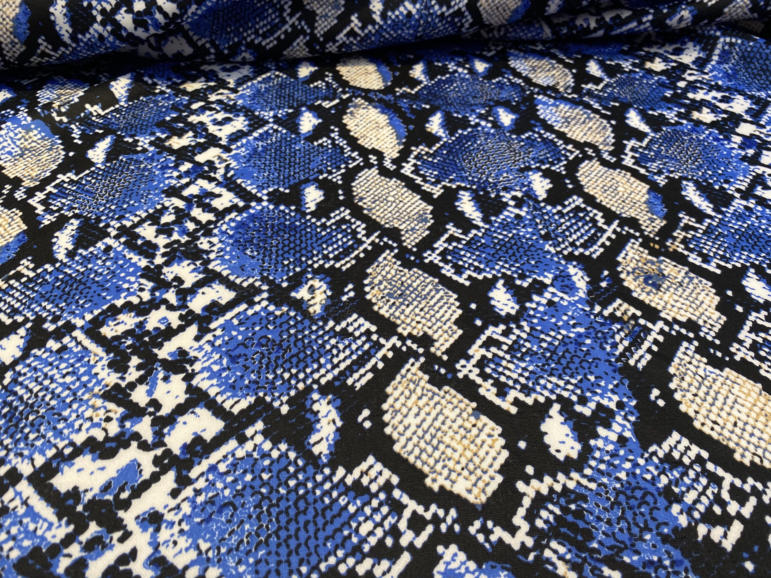 Snake Print 2 Way Stretch Blue/black Snake Reptile Exotic Animal Print ...