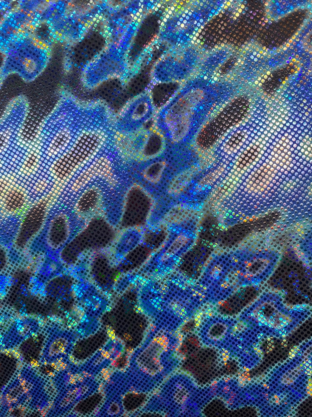 Iridescent Hologram Black Blue Lava Design Spandex Stretch for All 4 ...