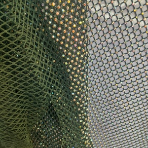 Green Fish Net With Rhinestones Iredecen Stretches for All 4 Sides Sold ...