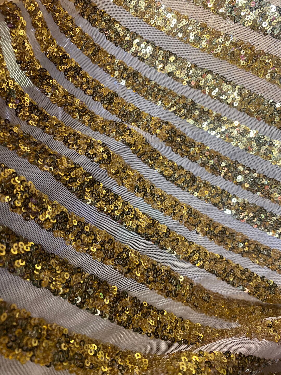 Sequins Stripes Gold/gold Detail on Mesh 4 Way Stretch Fabrics Sold by ...