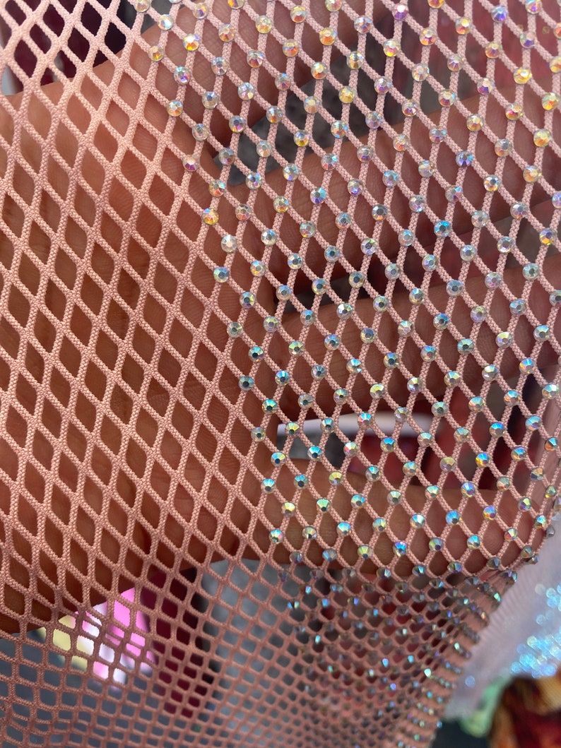 Pink Fish Net With Rhinestones Iredecen Stretches for All 4 Sides Sold ...