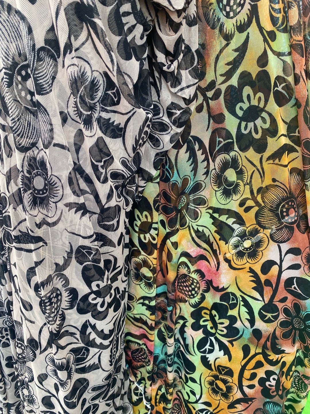 Tropical Hawaiian Mesh Flowers Boa Print Multicolor/black Bus/ Black 4 ...