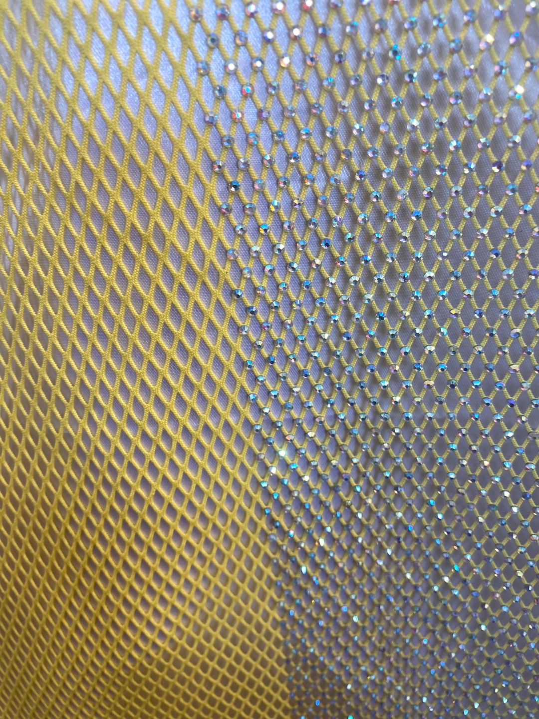 Yello Fish Net With Rhinestones Iredecen Stretches for All 4 Sides Sold ...