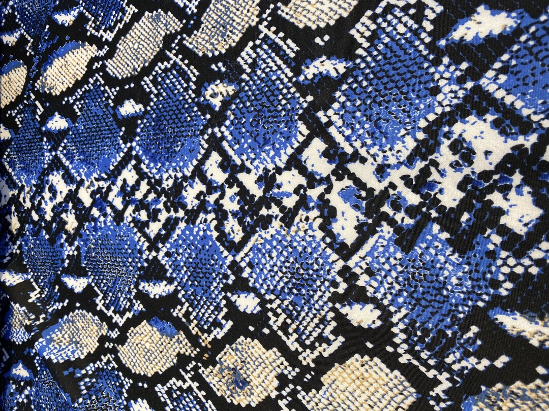 Snake Print 2 Way Stretch Blue/black Snake Reptile Exotic Animal Print ...