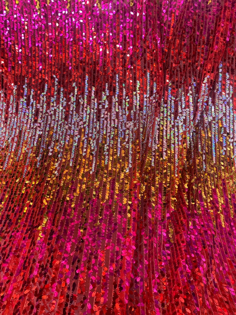 Multi-color Rainbow 2 Way Stretch Wave Designs Sequins Fabric - Etsy