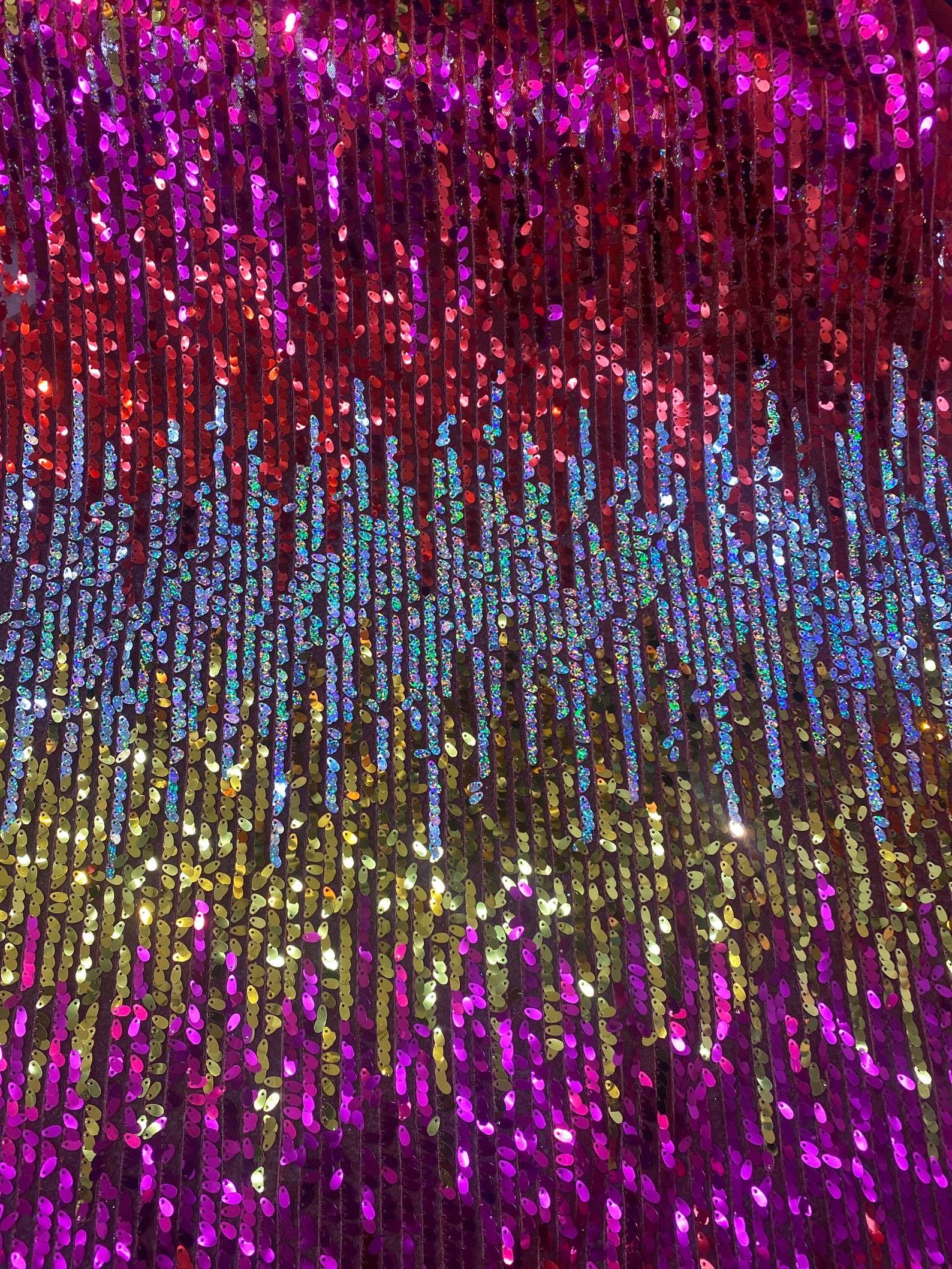 Multi-color Rainbow 2 Way Stretch Wave Designs Sequins Fabric - Etsy