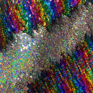 Multicolor Reversible Rainbow 2 Way Stretch Wave Designs Sequins Fabric ...