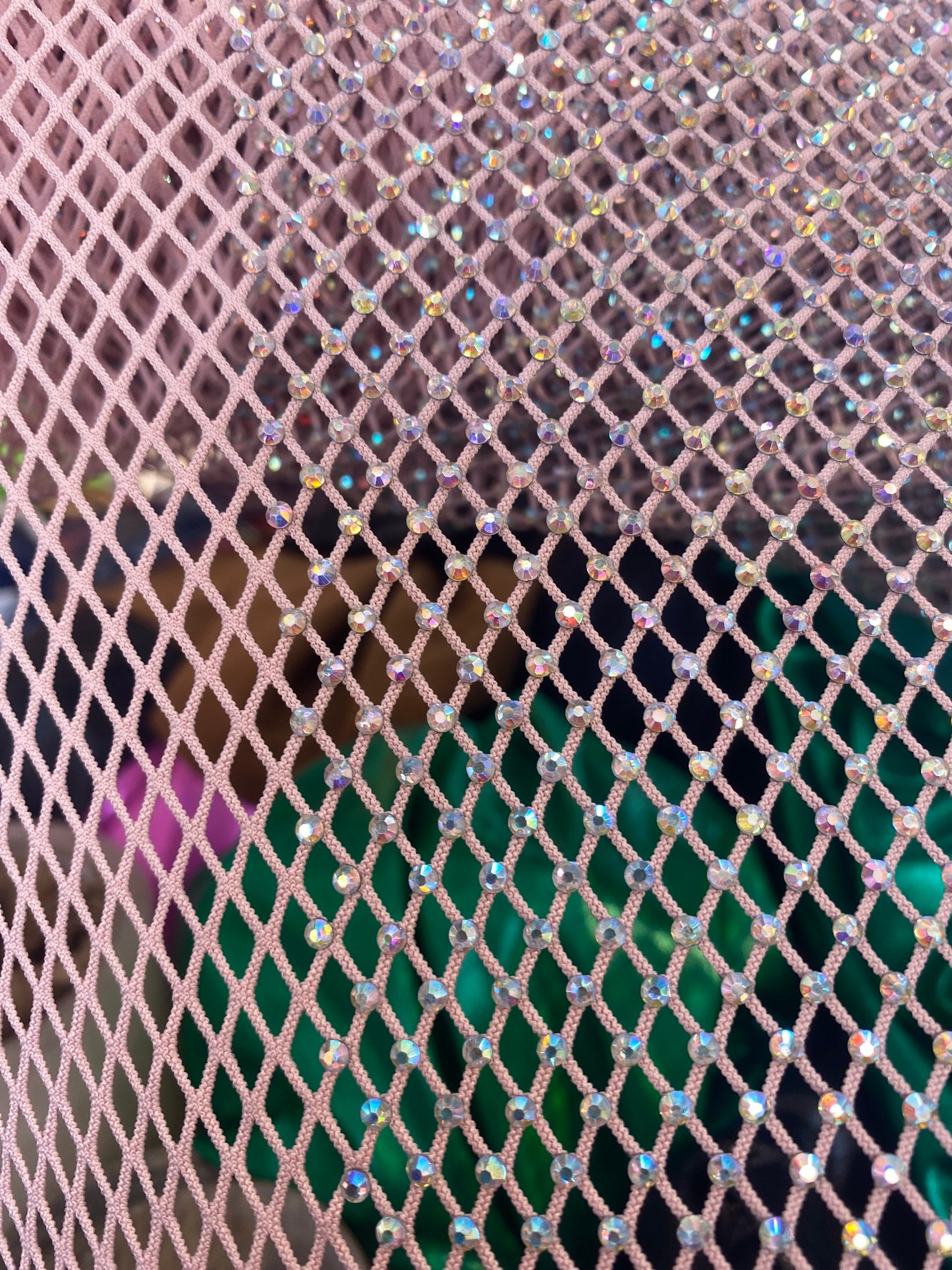 Pink Fish Net With Rhinestones Iredecen Stretches for All 4 Sides Sold ...