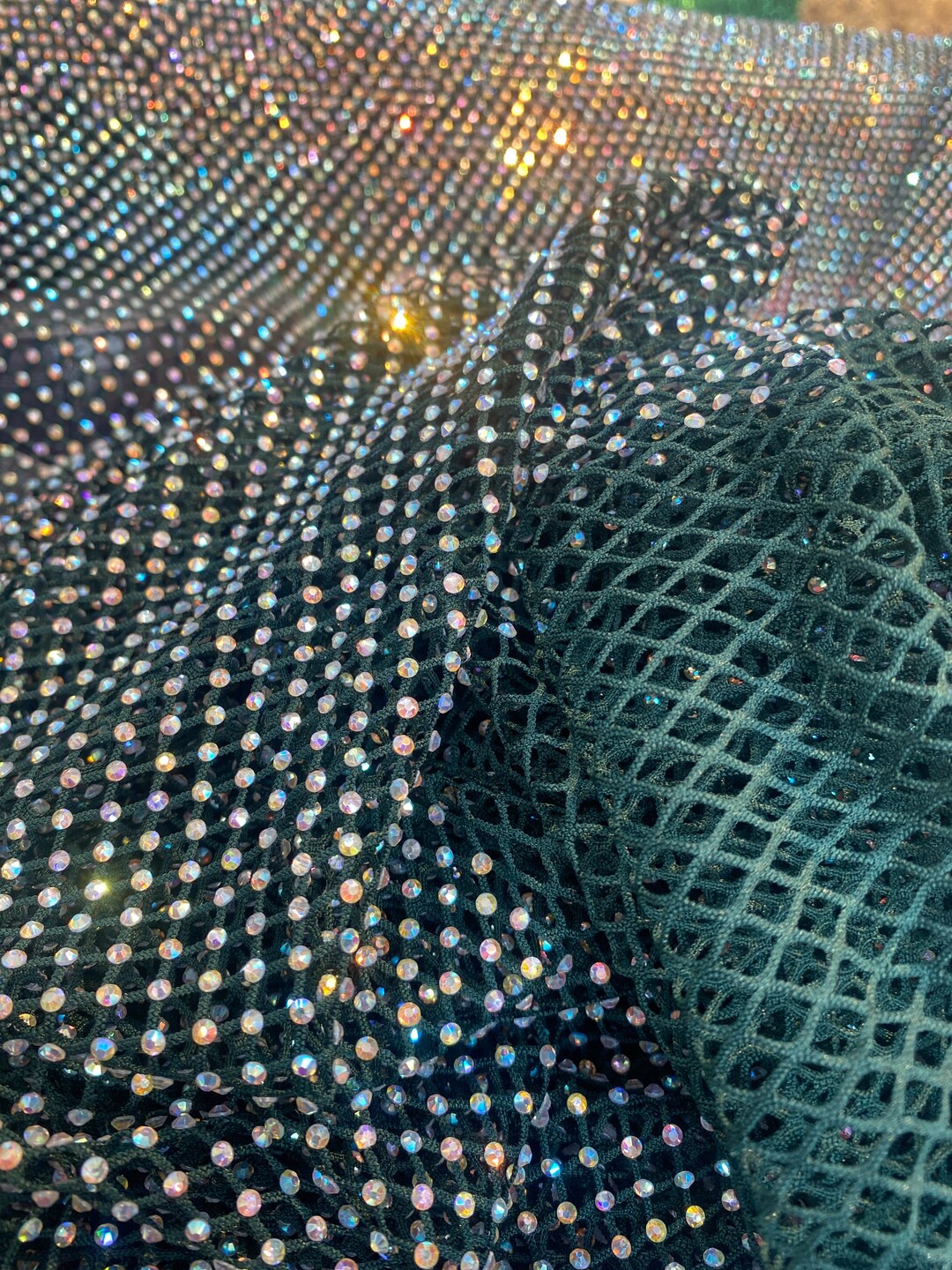 Green Fish Net With Rhinestones Iredecen Stretches for All 4 Sides Sold ...