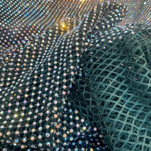Green Fish Net With Rhinestones Iredecen Stretches for All 4 Sides Sold ...