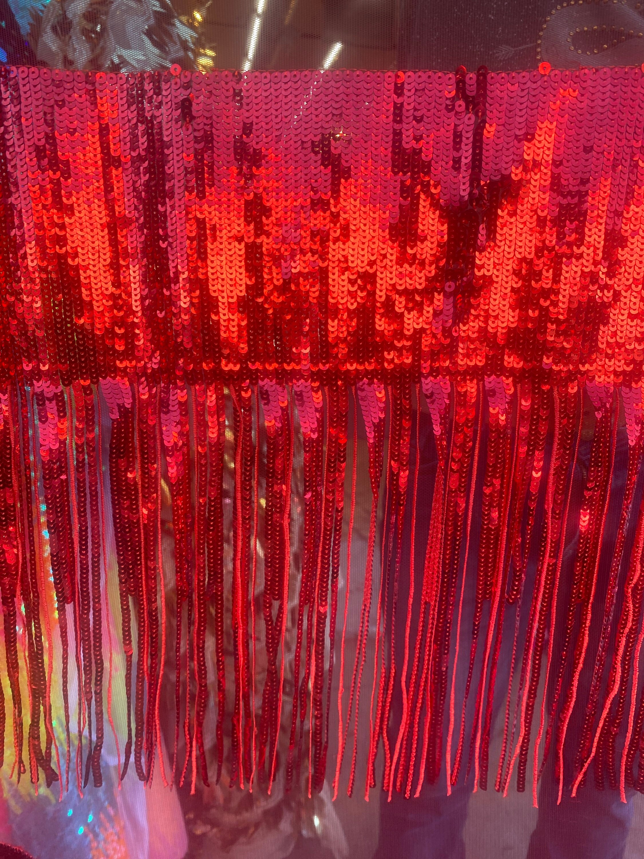 Fringes Hanging Sequins Red Sequin and Red Mesh 2 Way Stretch Mesh ...