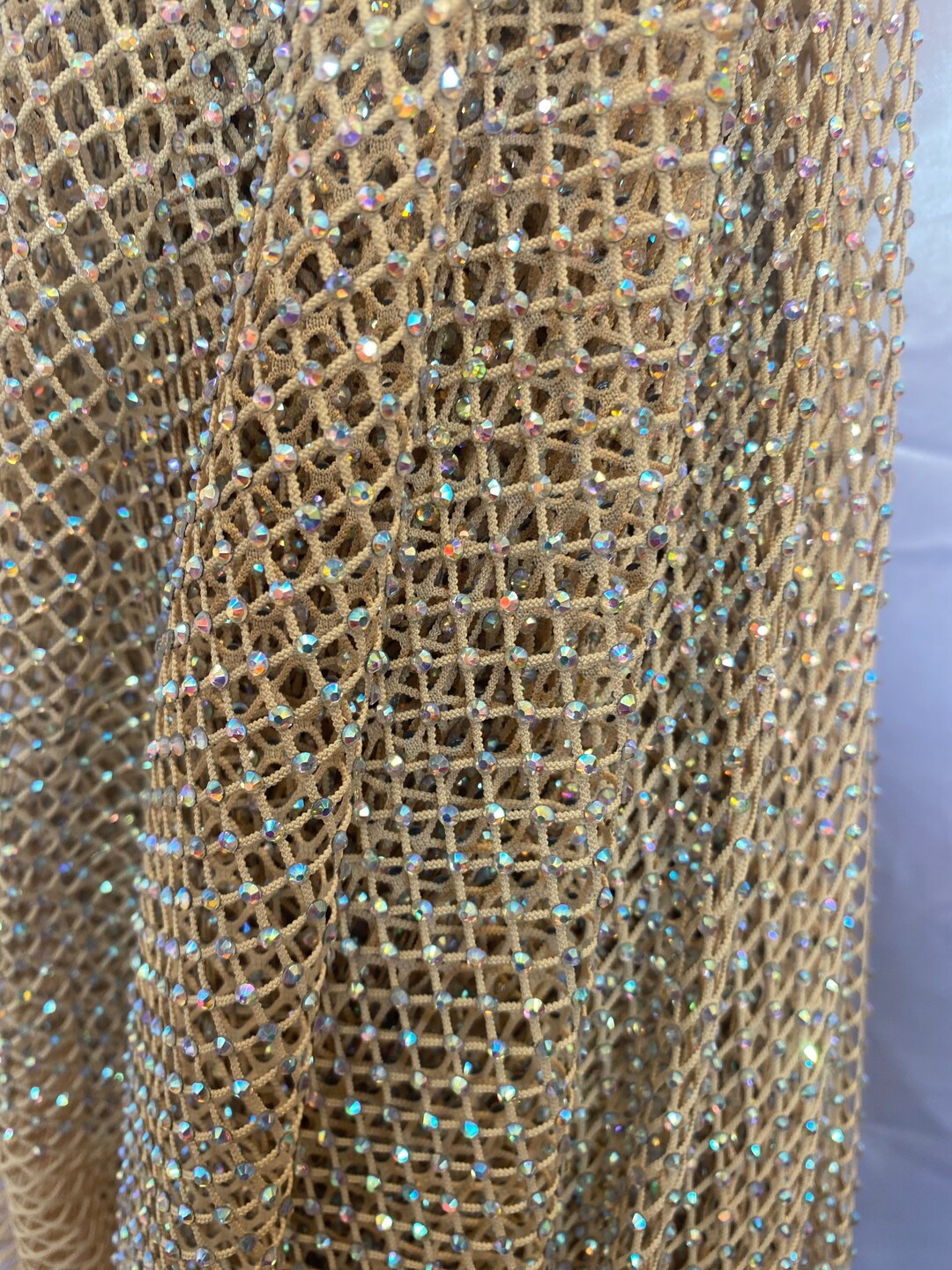 Tan Fish Net With Rhinestones Iredecen Stretches for All 4 Sides Sold ...
