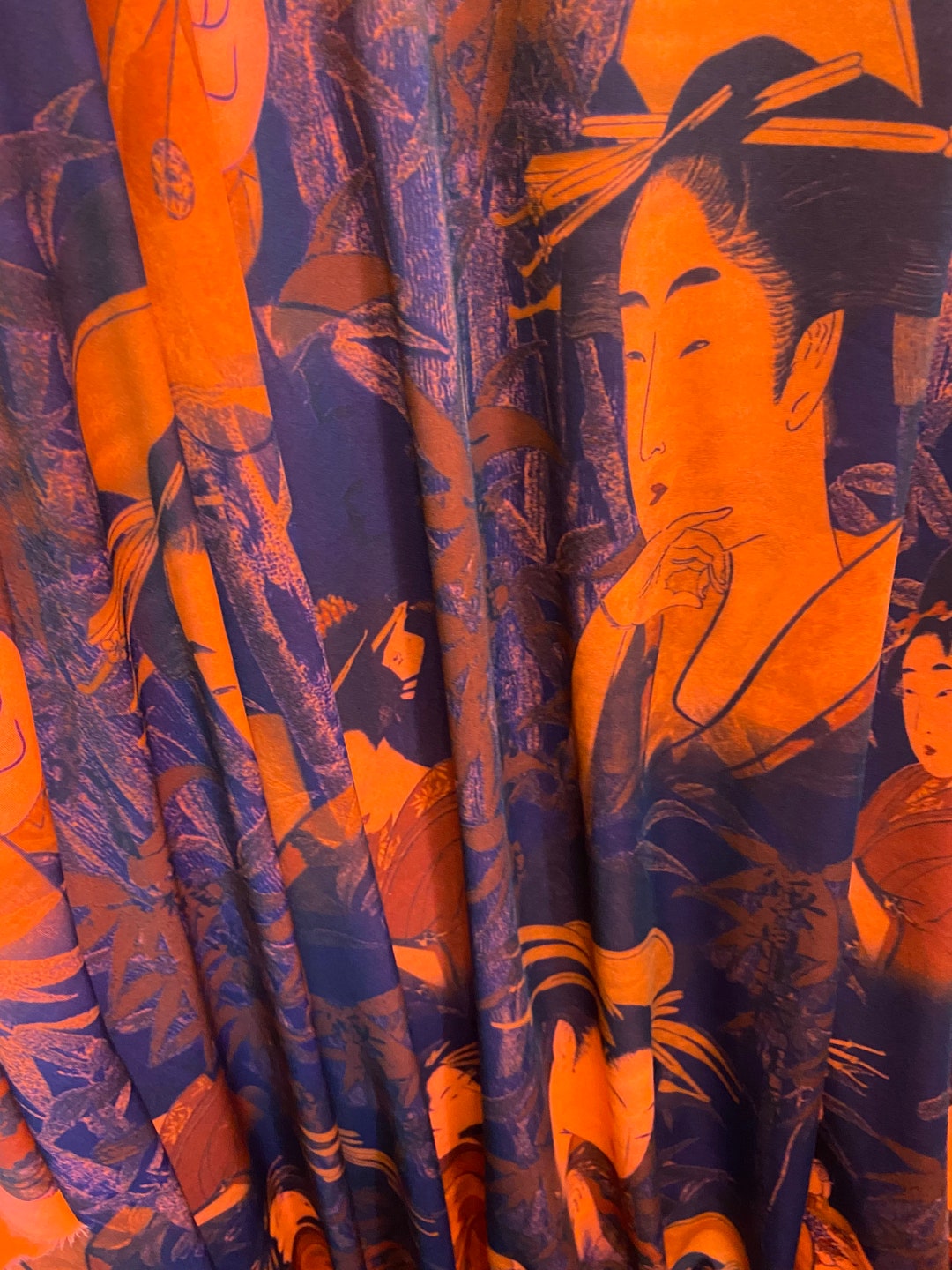 Orange Japanese Print 4 Way Stretch Spandex Fabric Sold by the Yard - Etsy