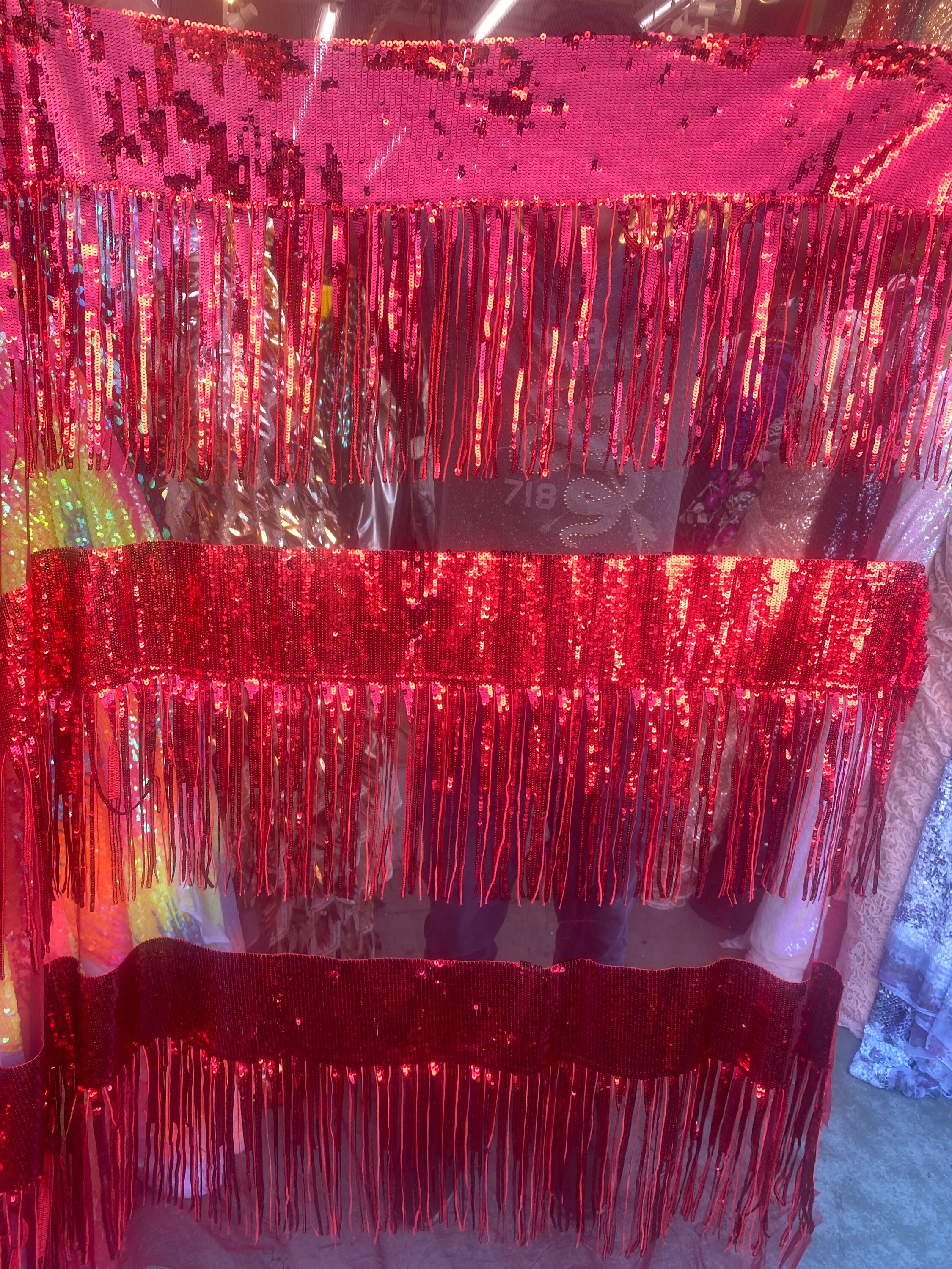 Fringes Hanging Sequins Red Sequin and Red Mesh 2 Way Stretch - Etsy