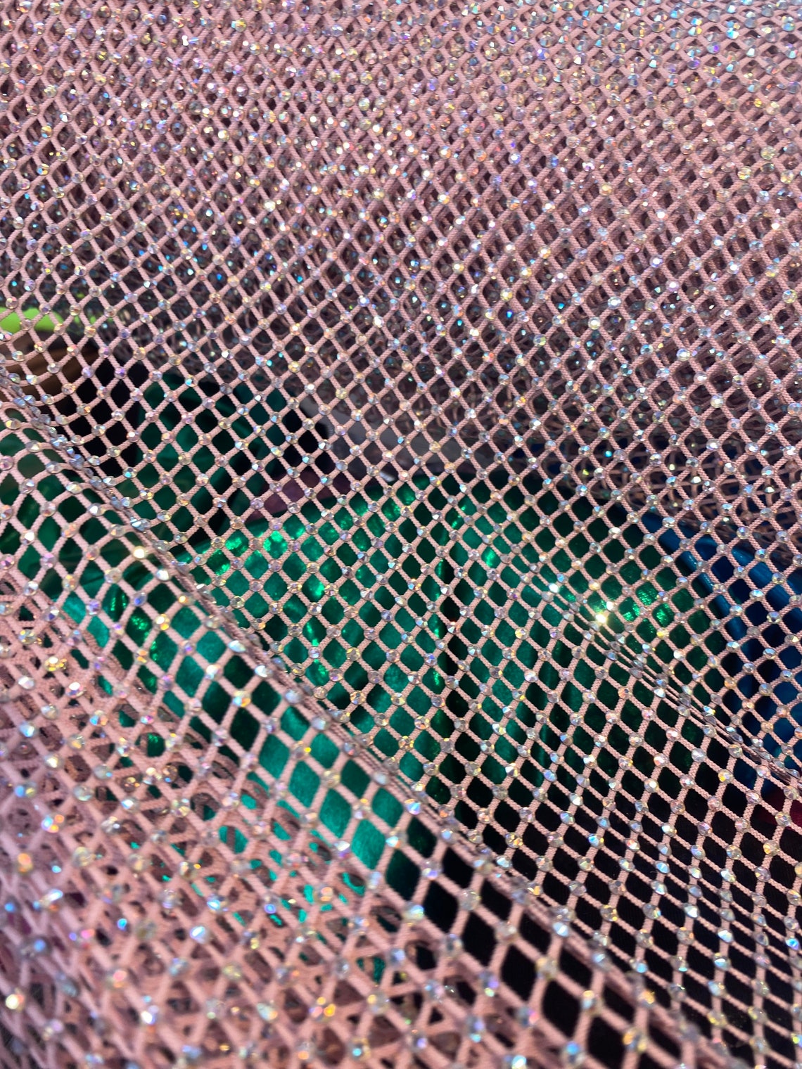 Pink Fish Net With Rhinestones Iredecen Stretches for All 4 Sides Sold ...