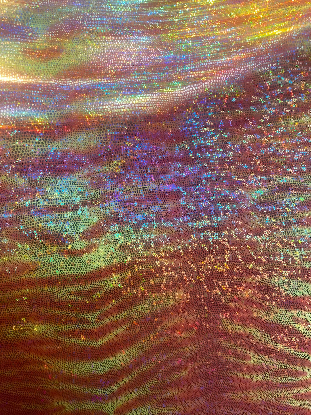 Iridescent Hologram Orange With Yellow Tiger Design Spandex Stretch for ...